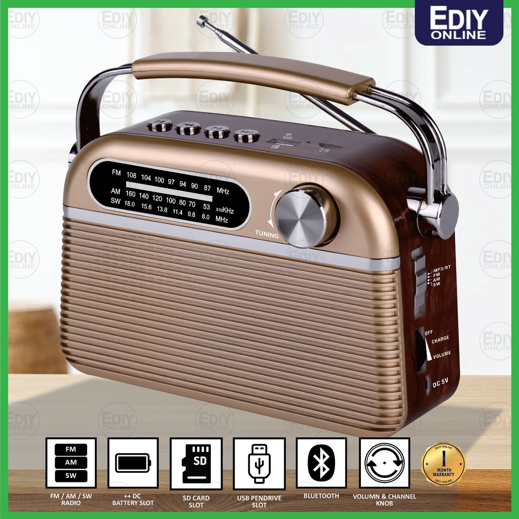 Retro Classic Rechargeable Radio FM AM SW Band Bluetooth Wireless ...