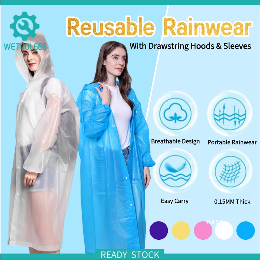 Thick Waterproof RainCoat Baju Hujan Dewasa Rainsuit Rainwear Hoodie ...