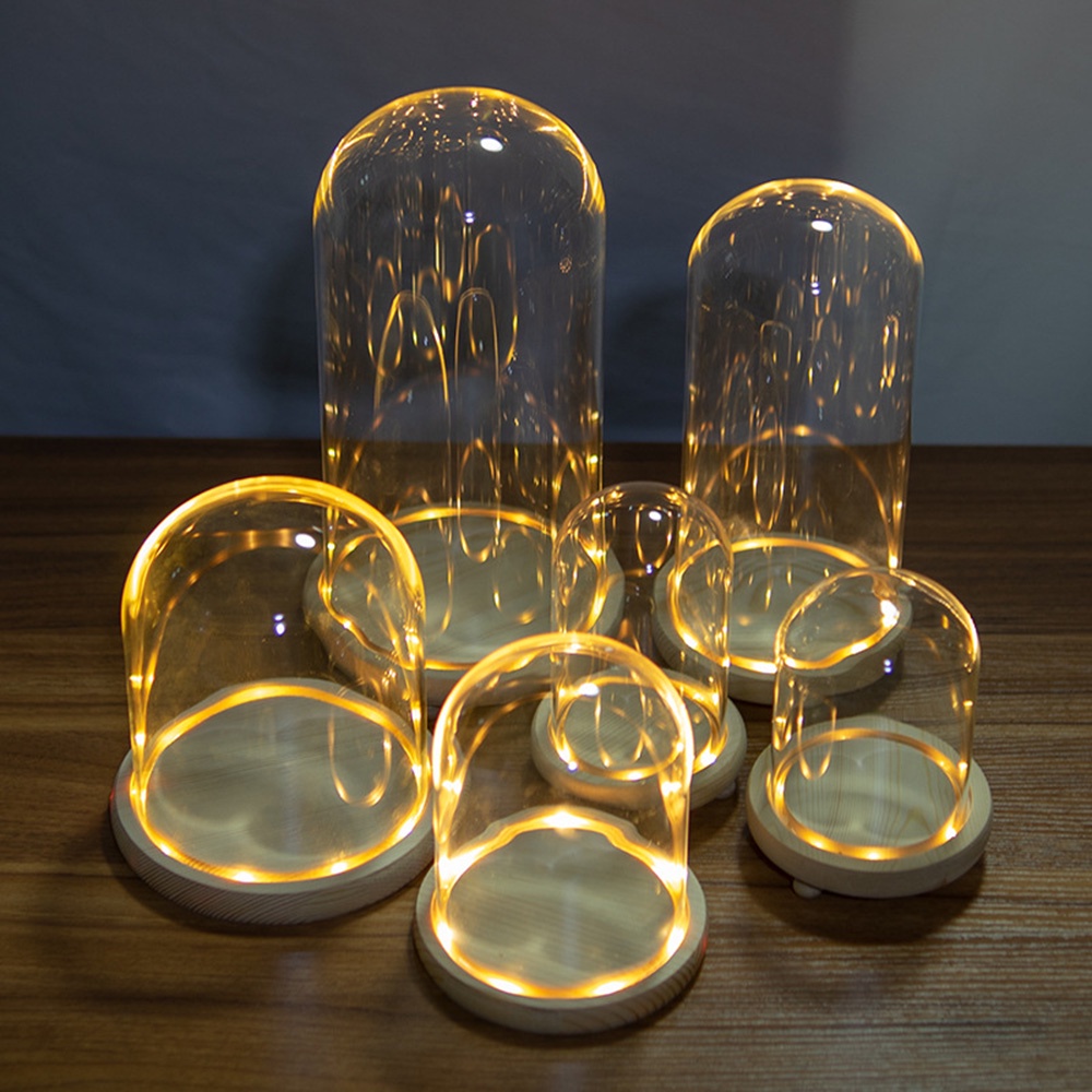 【warmesthome888.my】Clear Glass Dome Cloche with Wooden LED Lights Base ...