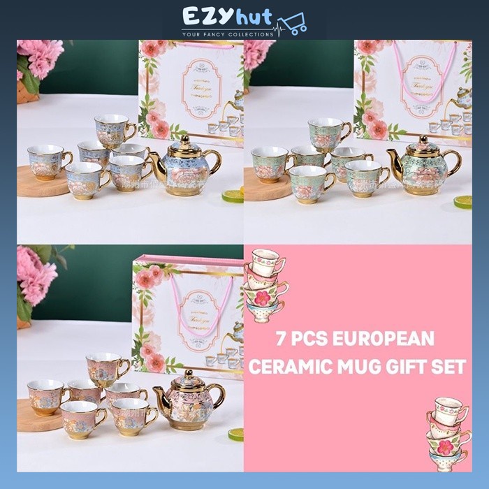 7pcs European Ceramic Mug Gift Set Tableware Tea Cup Giftset Water ...