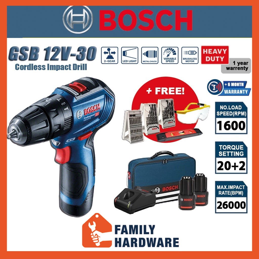 BOSCH GSB 12V-30 Professional Brushless Cordless Impact Drill / Driver GBA 12V 2.0Ah GSB12V-30 ...