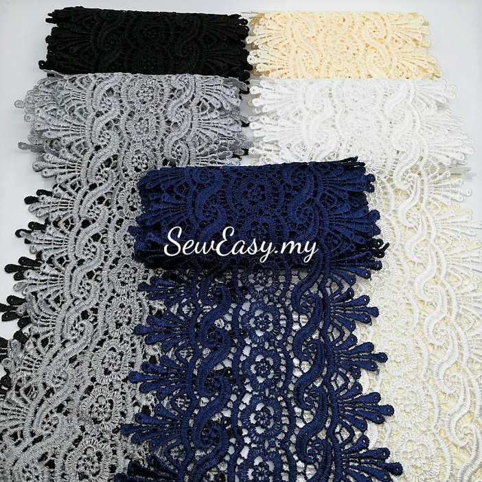 LC4257 6" Chemical Lace 2 Belah Mahkota Tengah Bunga Border Lace ...
