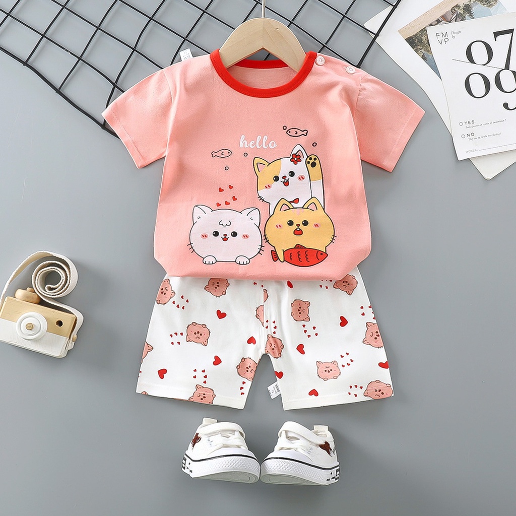 [Local Post]🍒👧🏻0-4 Yrs 🌈Baby Girl T-Shirt+Shorts Outfit Kids 2-Pieces ...