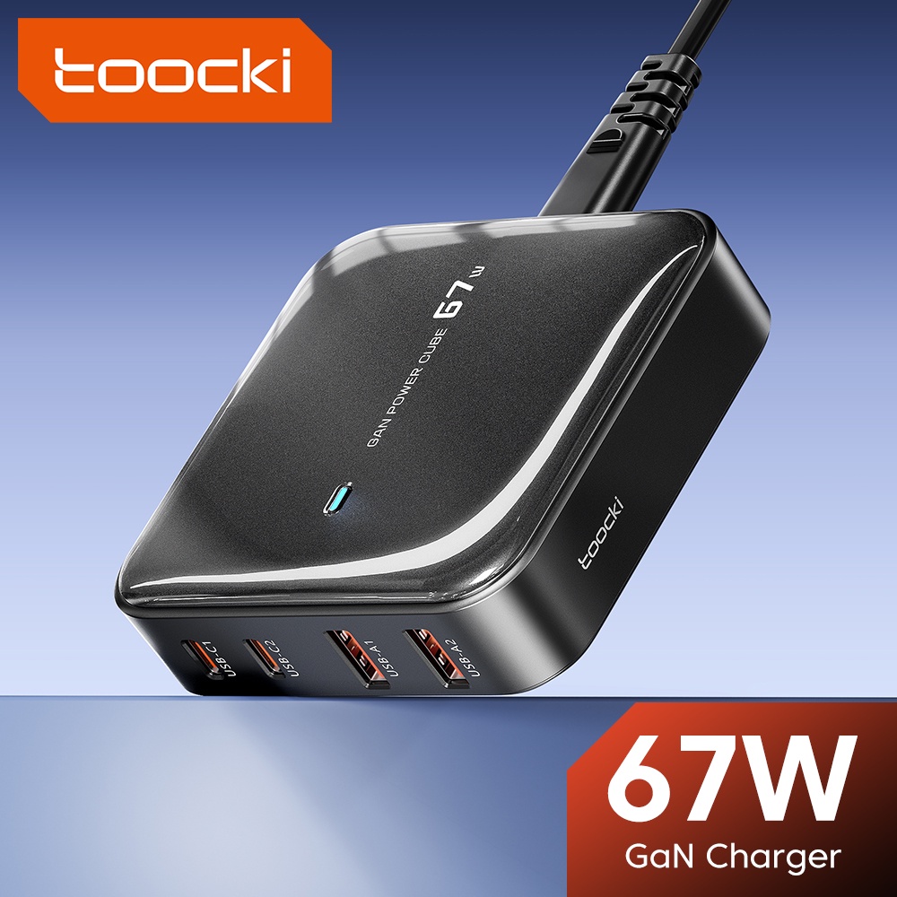 Toocki 67W Gan Charger With 1.5m AC extension Cable 4 Ports USB Type C ...