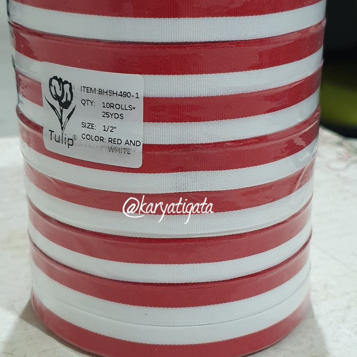 PUTIH MERAH Red And White Ribbon 1/2 Inch 25 Yards (1 Roll) | Shopee ...