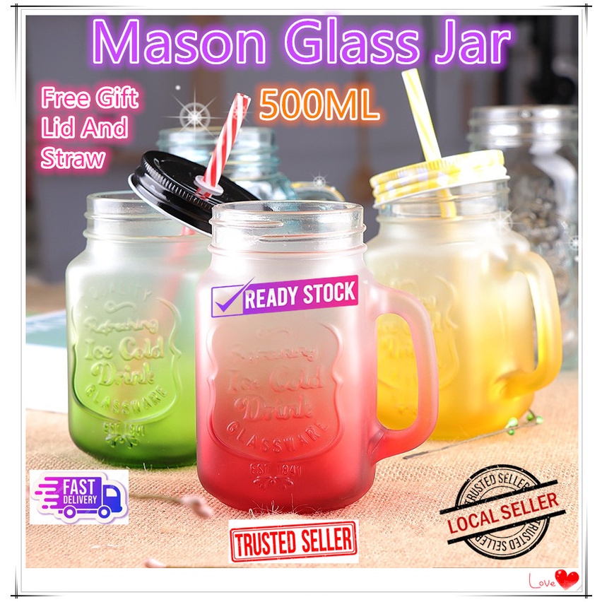 Mason Jar Glass Cup with Cover Latte Mug Couple Cups Coffee Cup ...