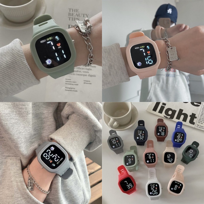 Simple Women's Watch Waterproof Big Square Dial LED Digital Sport Watch ...