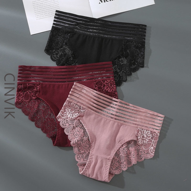 Cinvik Sexy Ladies Underwear Women Pure Cotton Crotch High Waist Lace