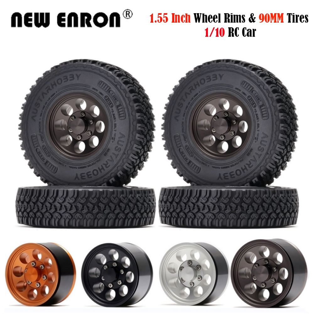 4Pc 1.55" Rubber RC Tires 8 Holes Beadlock Wheel RC Rims Metal for RC ...