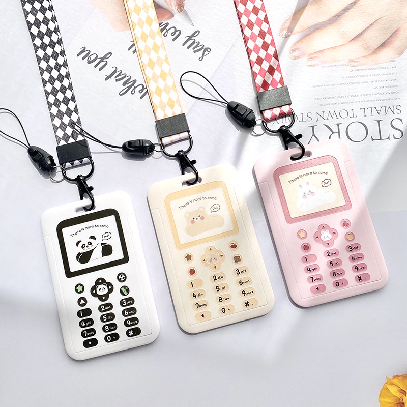 Ins Cartoon Cute Bear Card Holder Simple with Lanyard Panda Student ...