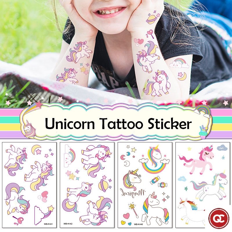 QC Cute Unicorn Temporary Sticker Cartoon Childen Temporary Tattoo ...