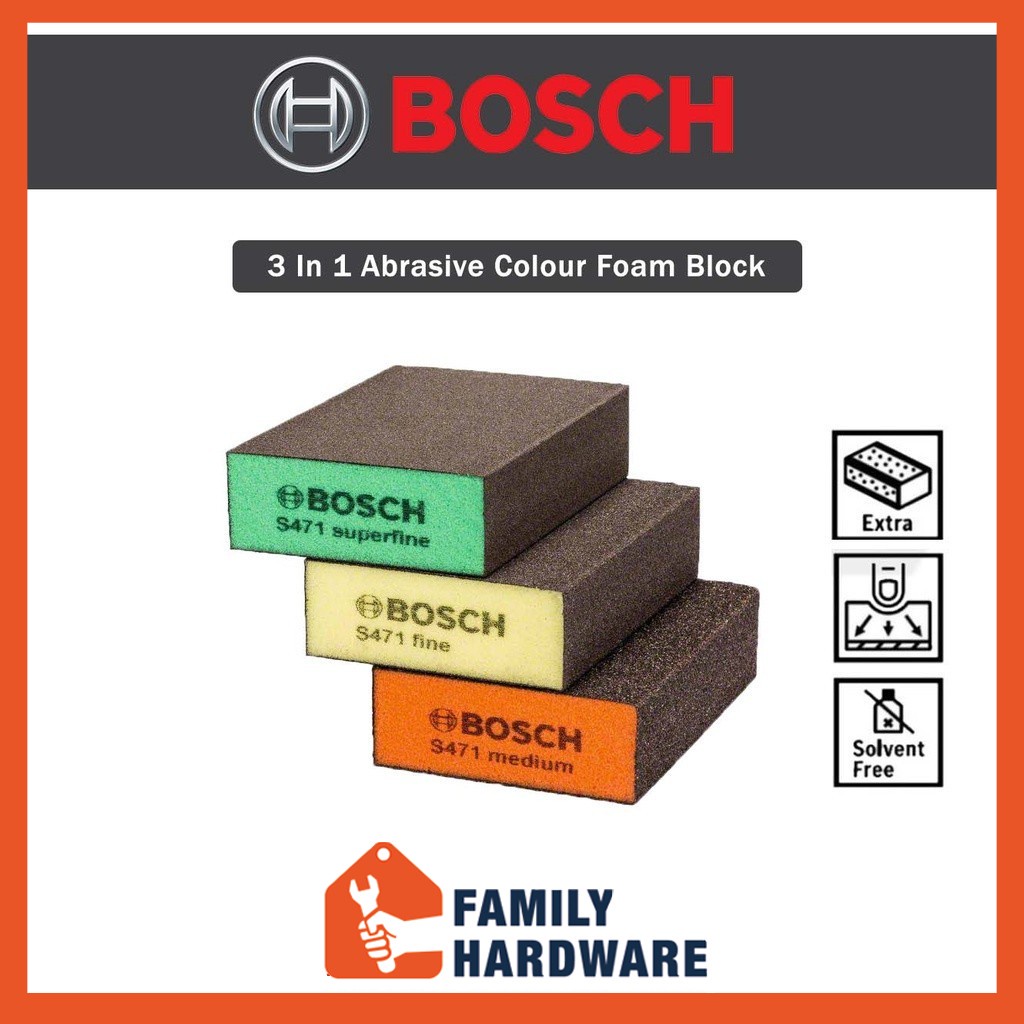 BOSCH S471 Best For Flats & Edges 3 In 1 Abrasive Colour Foam Block SET / Medium / Fine / Super ...