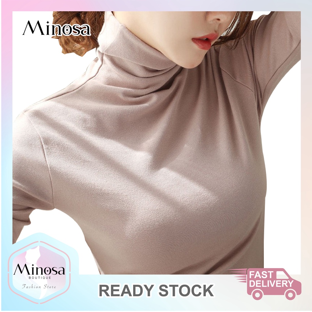 MINOSA Women Casual Turtleneck High Neck Inner Blouse Long Sleeve ...