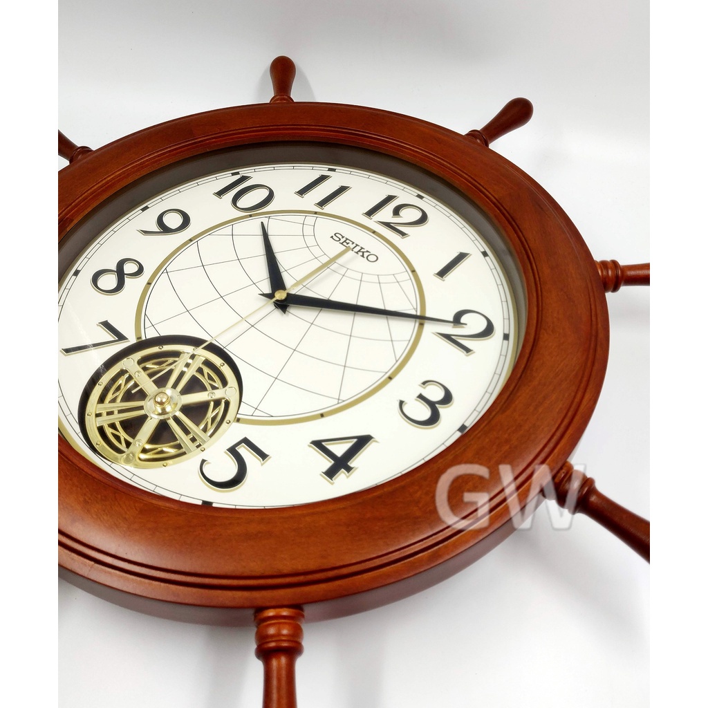 100% ORIGINAL SEIKO Maritime Ship Wheel Rotating Wooden Pendulum Wall ...