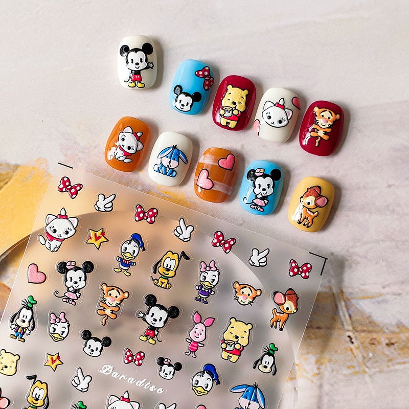 5D Embossed Cartoon Nail Sticker Frosted Back Adhesive Nail Enhancement ...