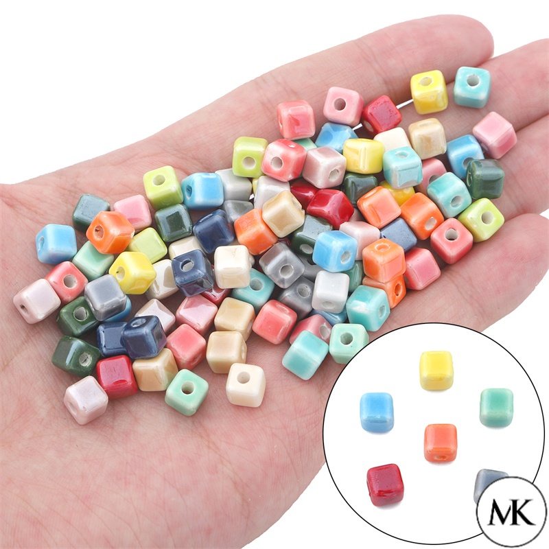 MK Fashion Colors Square Beads Cube Ceramic Beads DIY 2mm Hole Beads ...