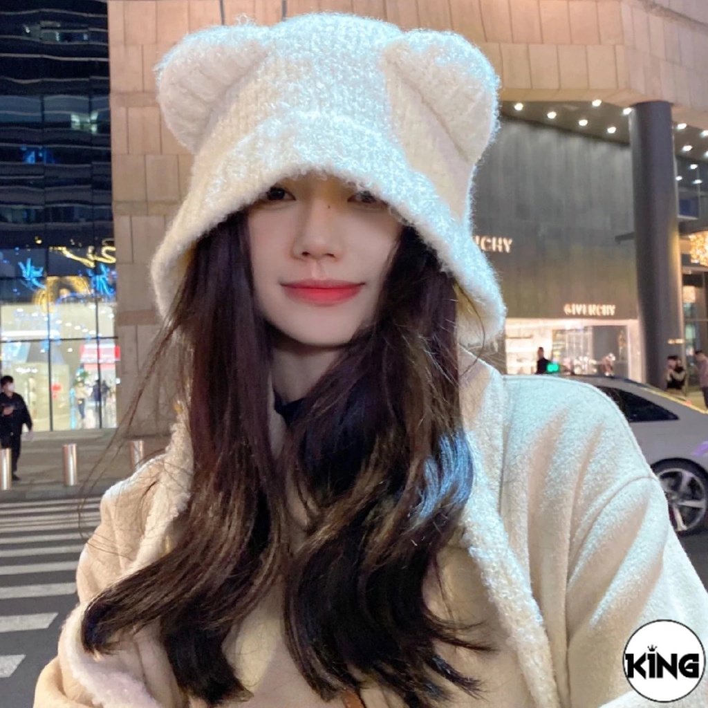 KI Korean Cute Bear Ear Lace-up Wool Hat Women's Autumn Winter Warm Fashion Versatile Plush ...