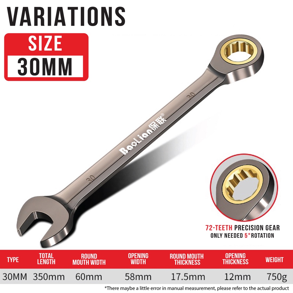 1PCS 18MM - 32MM Ratchet Spanner Gear Wrench Hand Tools Combination ...