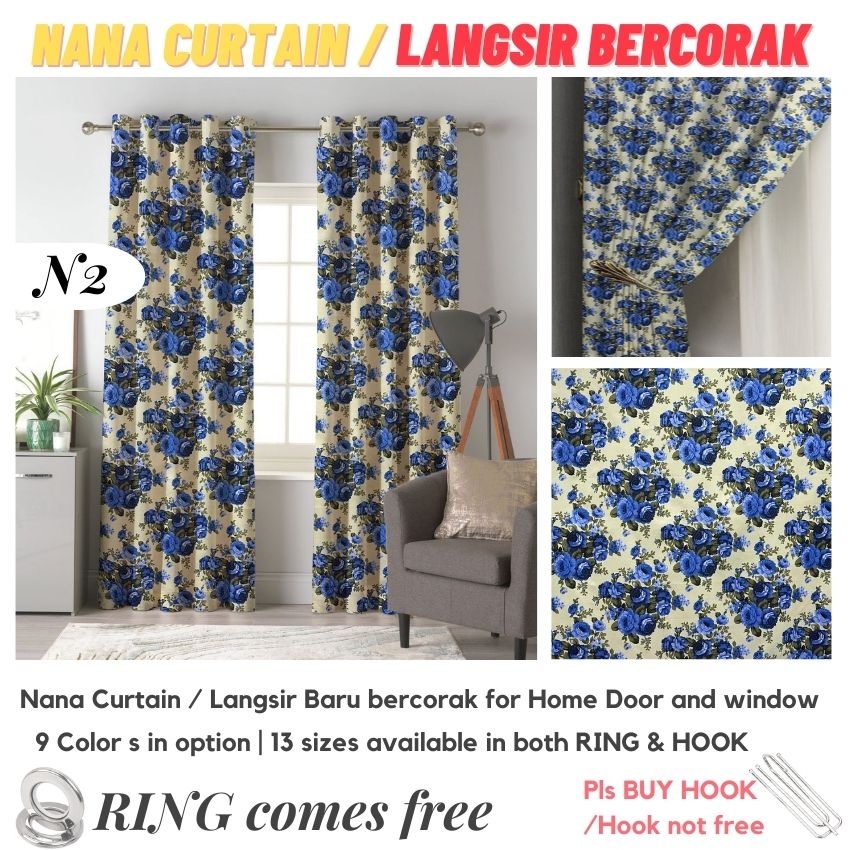 Nana Curtain (N2) Hook & Ring Style Langsir Bercorak / Langsir Rumah ...