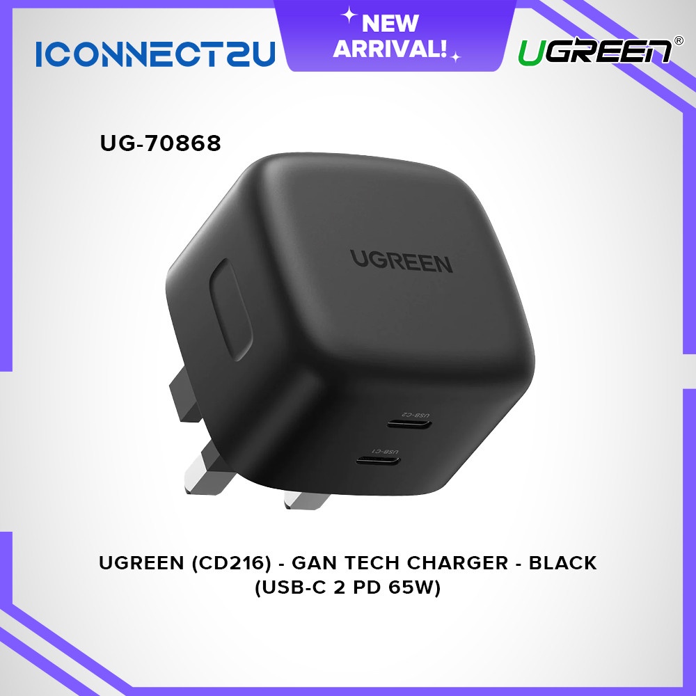 UGREEN (CD216) 70868 PD 65W USB C 2 Ports Gan Tech Charger - Black ...