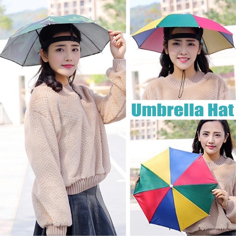 Umbrella Hat Foldable Headwear Umbrella Cap Portable Anti Rain Sun UV ...