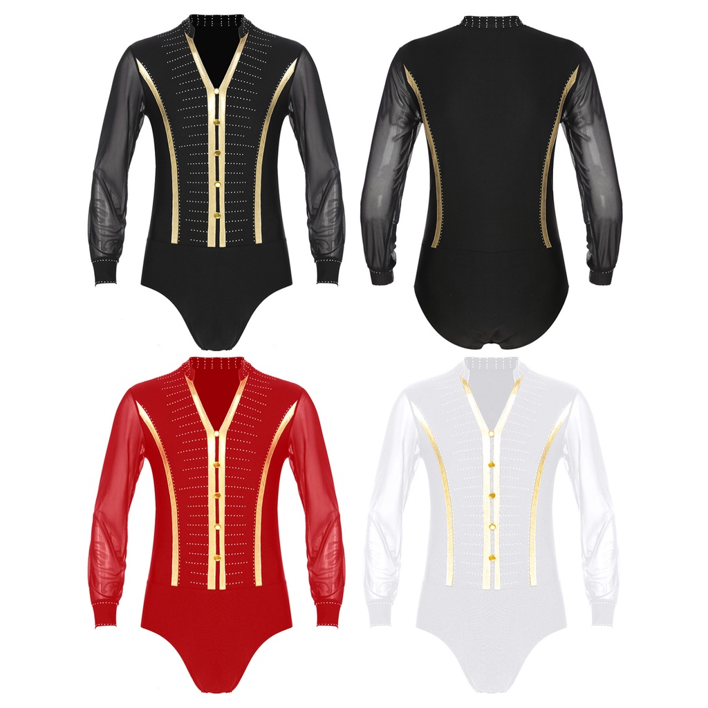 Mens Ballroom Samba Latin Dance Costume Sparkling Rhinestones Bodysuit ...
