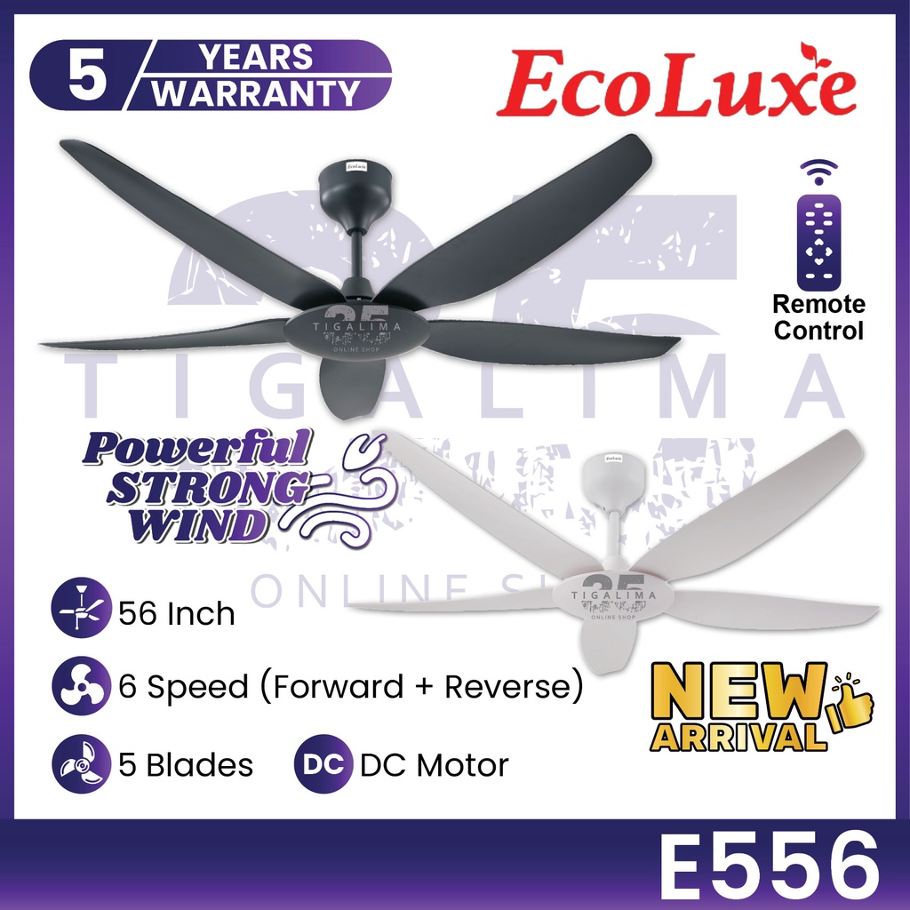 ECOLUXE Fan ECOLUXE E566 56Inch 5 Blades 6 Speed Forward + Reverse DC ...