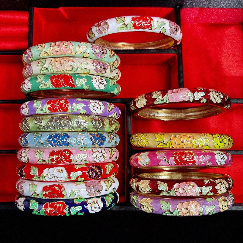 Retro style cloisonne bracelet enamel open middle thin bracelet Han ...