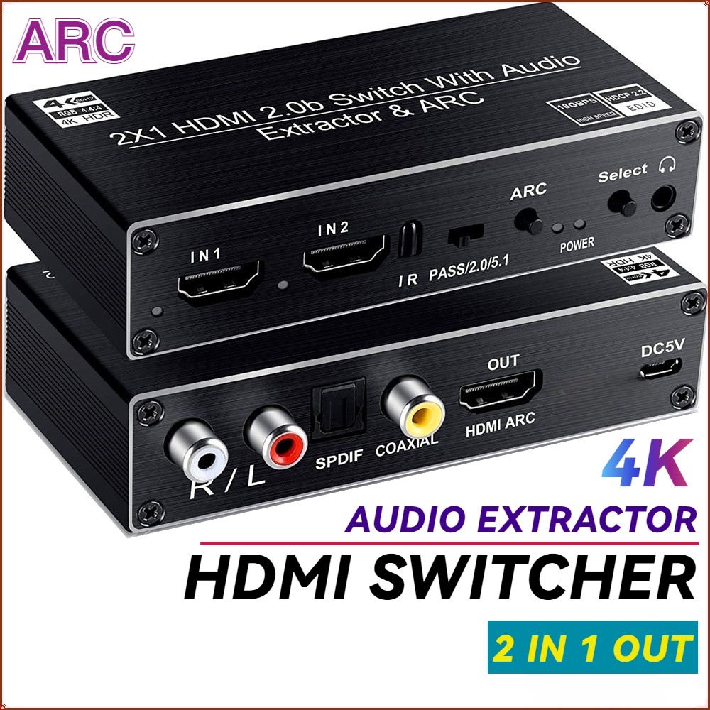 2 port HDMI 2.0 audio extractor for PS5 4K 60Hz 5.1Ch HDMI2.0b HDMI ARC ...