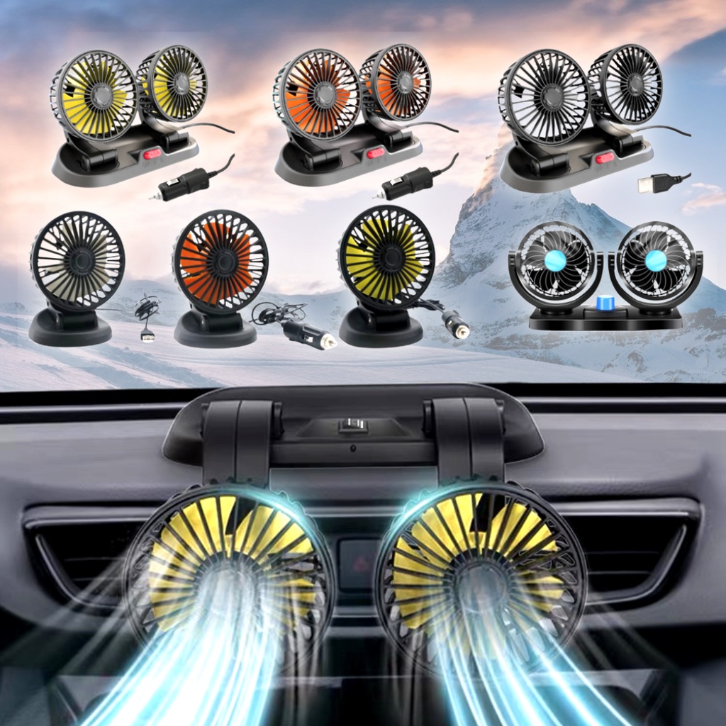 CAR DUAL HEAD FAN Aircond Booster Fan PC Desktop Table USB Fan Van ...