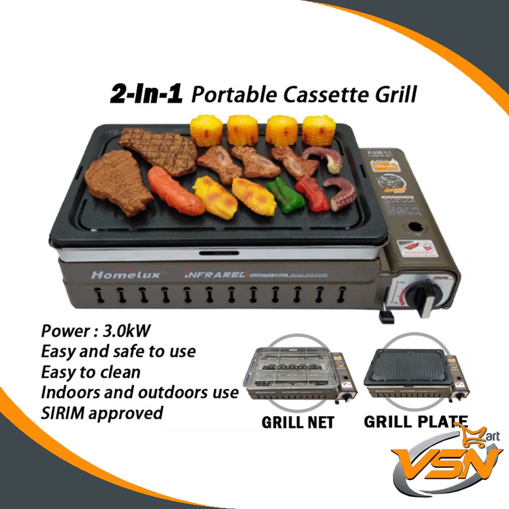 HOMELUX PORTABLE DAPUR GAS COOKER STOVE 2 IN 1 INFRARED SMOKELESS GRILL ...