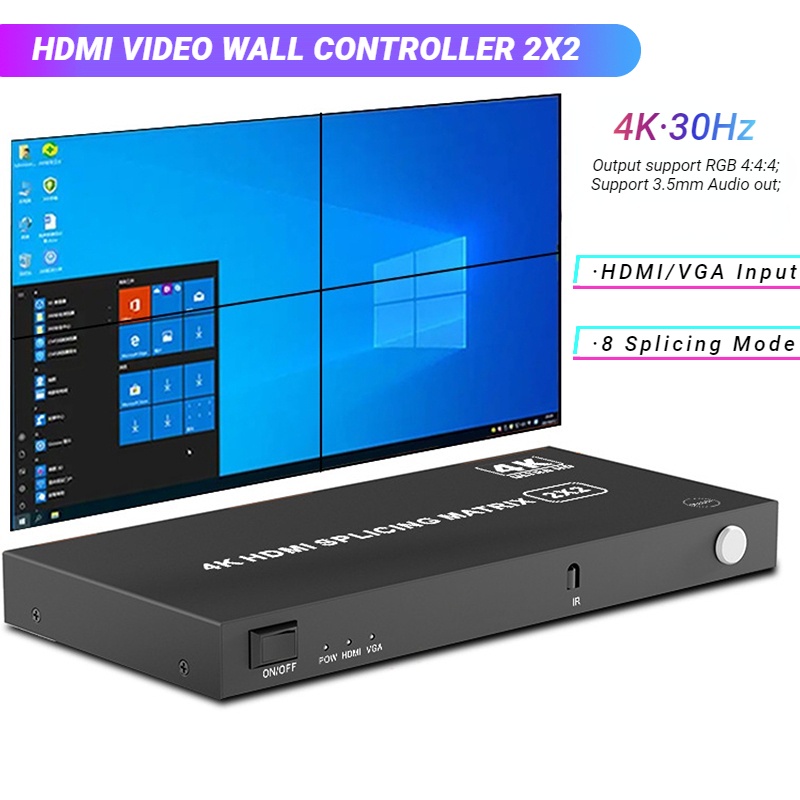 4K HDMI Video Wall Controller 2x2/1x3/1x4 Splicing Processor | Multi-Input HDMI VGA Splitter ...