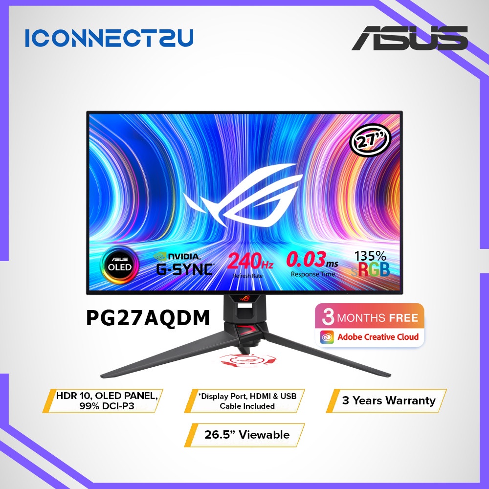 Asus 26.5" PG27AQDM ROG Swift OLED QHD 1440p 240Hz 0.3ms G-sync Gaming ...