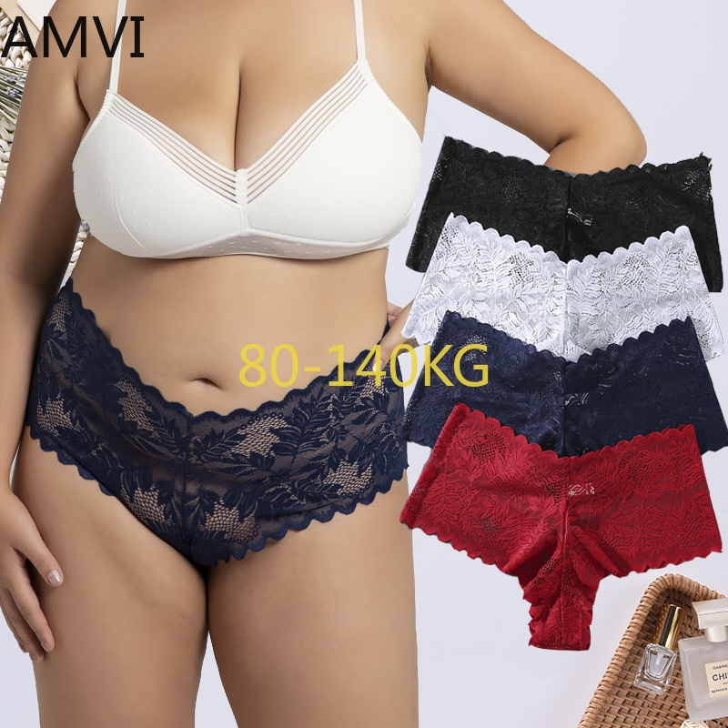 AMVI Panty Plus Size for Women Cotton Lingerie Ladies Briefs Lace Underwear High Waist Thong ...