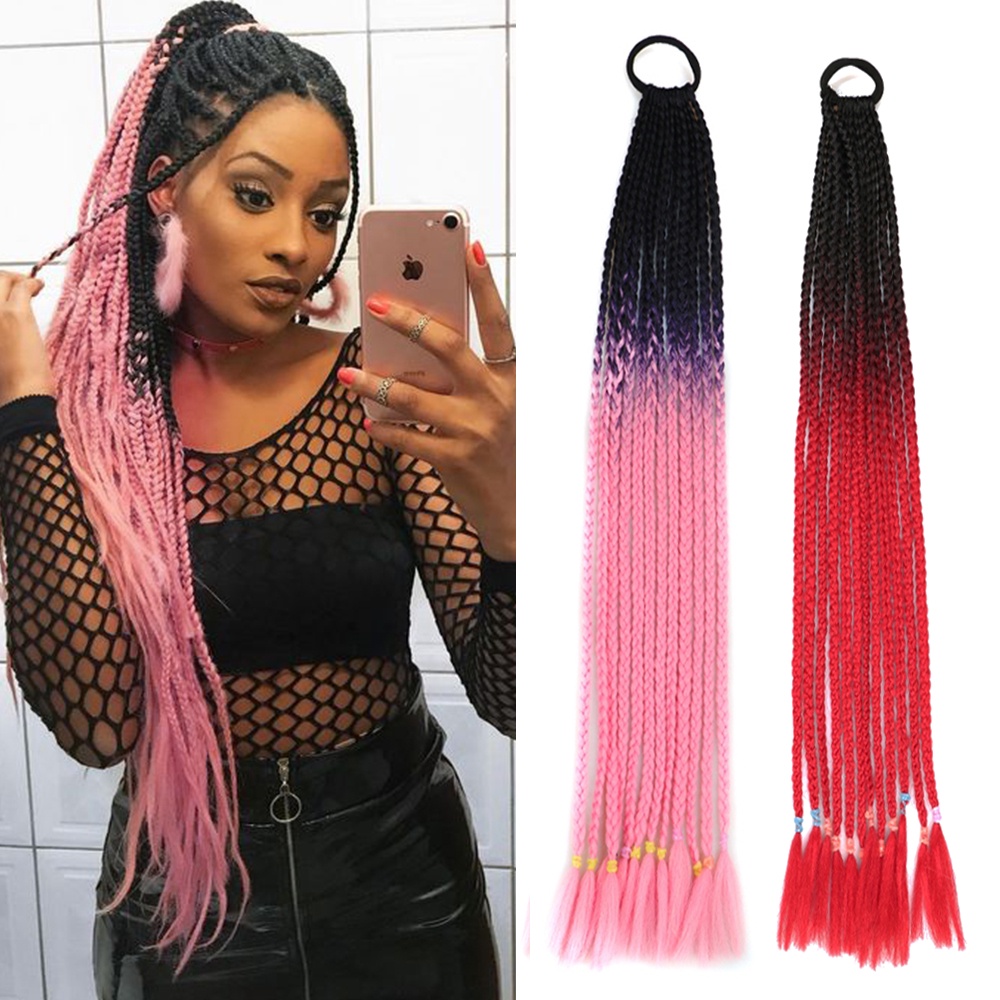 24" Synthetic Braiding Ponytail Hairpiece With Rubber Band Hair Ring ...