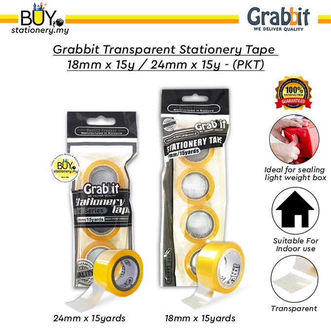 Grabbit Transparent Stationery Tape 18mm 15y / 24mm 15y - (PKT) OPP ...