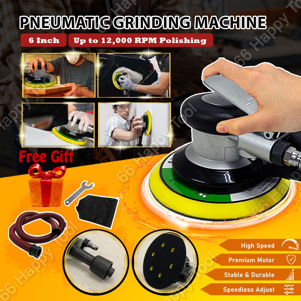 [6Inch] Air Sander Pneumatic Polish Grinding Machine Vacuum Velcro ...