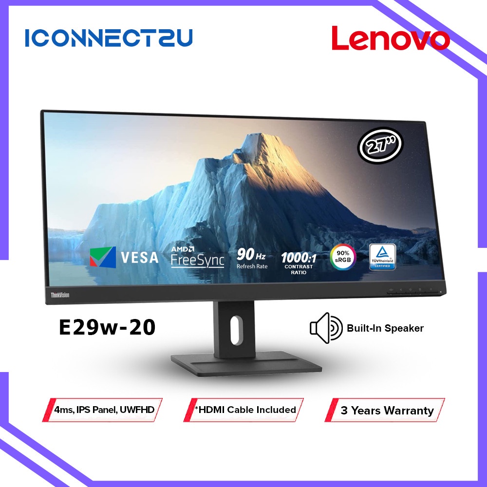 Lenovo 29" Thinkvision E29W-20 IPS WFHD 90Hz 4ms Build In Speaker ...