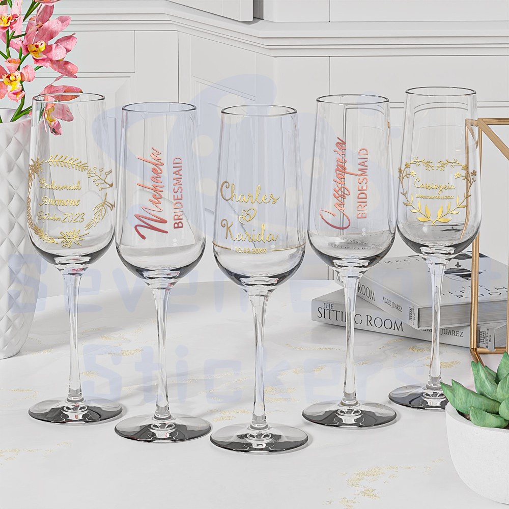 Custom Sticker-3D UV Transfer Sticker Wedding Wine Glass Sticker Name ...