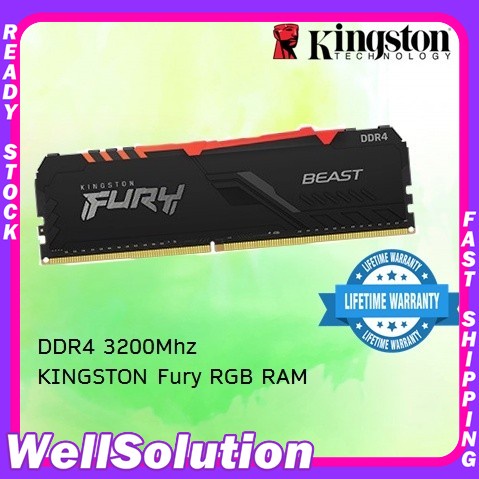 KINGSTON FURY BEAST RGB 8GB/16GB DDR4 3200MHz Desktop PC Gaming RAM (KF432C16BBA/8 ...