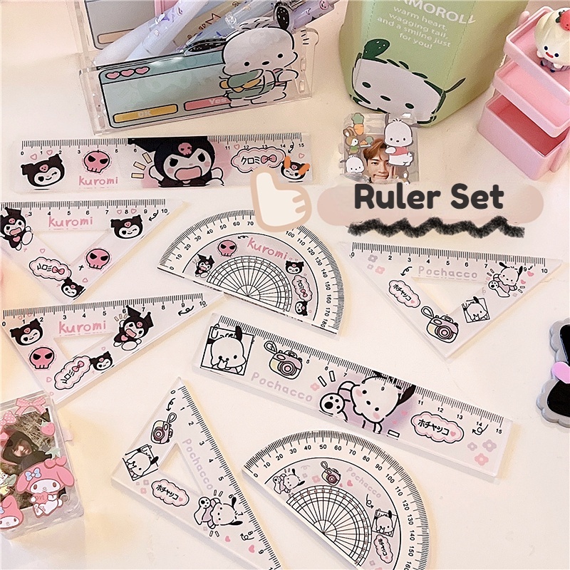 Sanrio Kuromi Pochacco Cinnamoroll Ruler Set Student Protractor ...