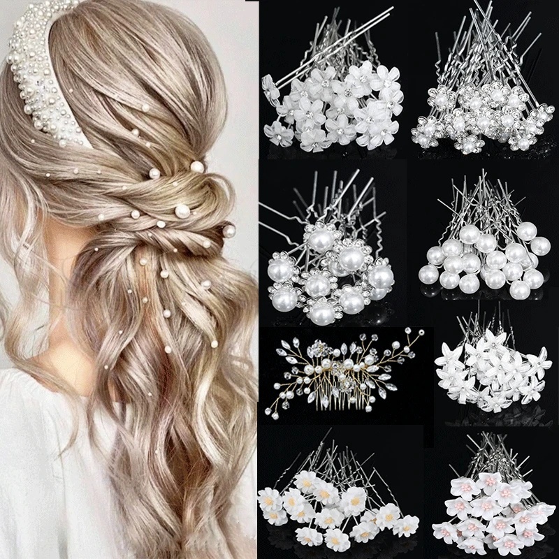 [ Featured ] Elegant Crystal Pearls Flower Hairpin Wedding Gold Bride ...