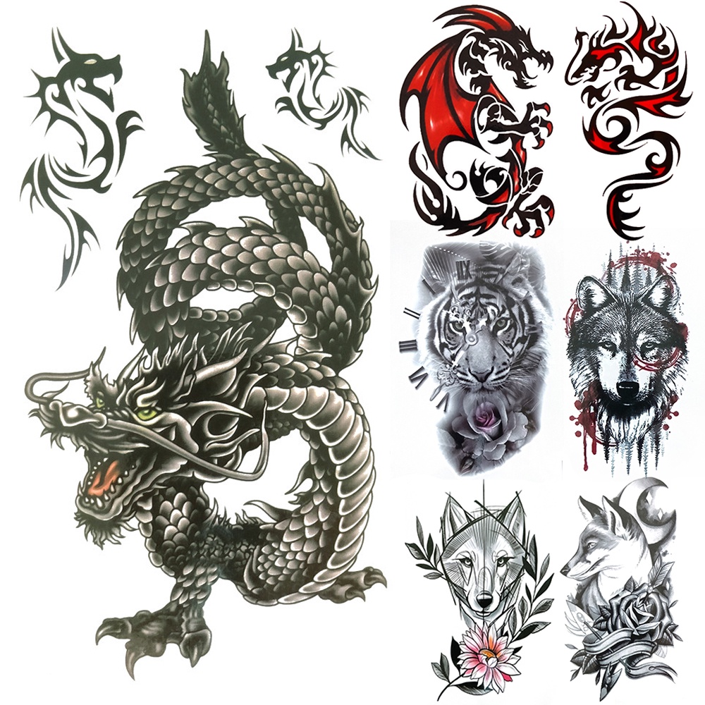 Realistic Dragons Fake Temporary Tattoo for Men Women Tribe Tigers ...