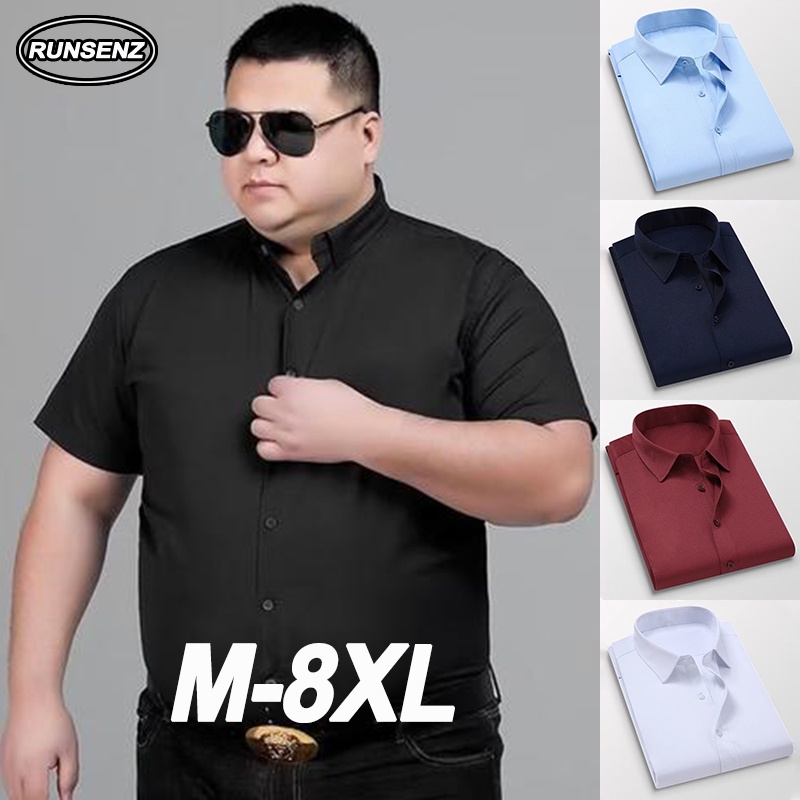M-8XL Fat Man Plus Size Shirt Men Basic Simple Plain Short Sleeve Shirt ...