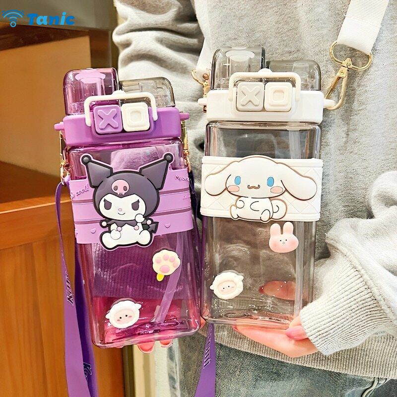 Sanrio Double Drink Cup 520ml, Two Sides Of The Cartoon Water Bottle With A Portable Glass Tube ...