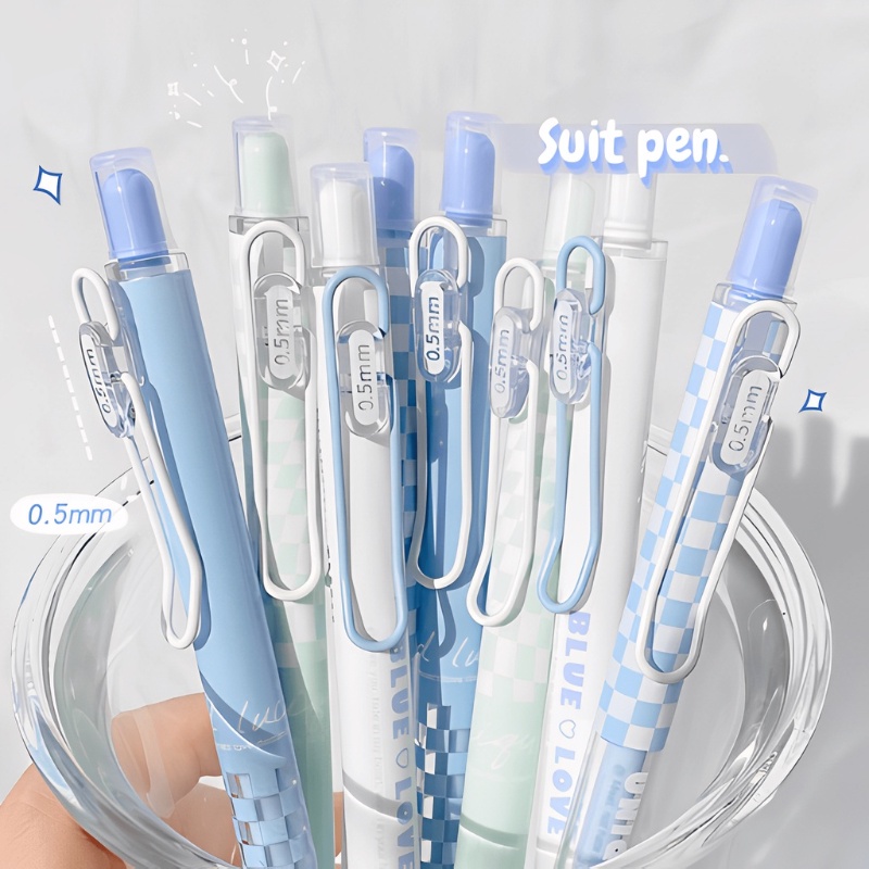 4Pcs Creative Blue and White Checkerboard Grid Gel Pen 0.5mm Black Ink ...