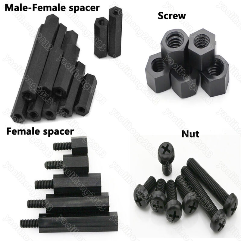 25/50/100pcs Black Plastic Nylon M3 Hex Column Standoff Support Spacer ...