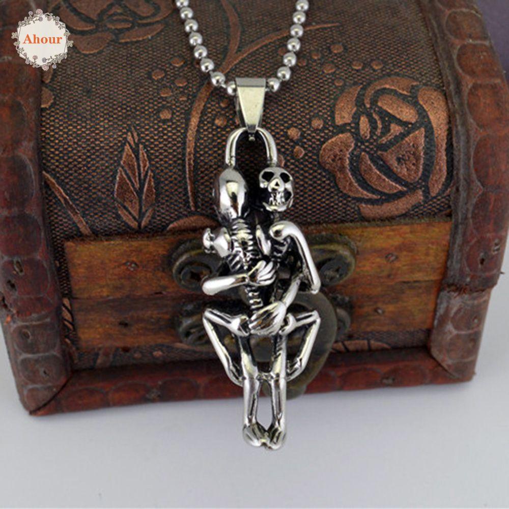 AHOUR Charm Skull Pendant Silver Double Skeleton Skull Necklace Best ...