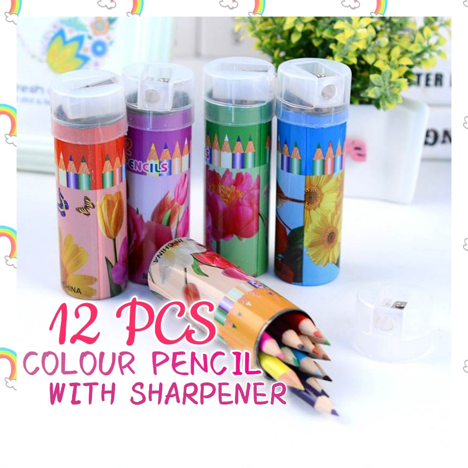 12 PCS Mini Color Pencil with Sharpener Children Kids School Painting ...