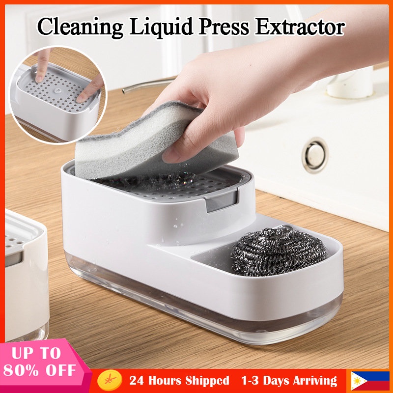 Manual Press Type Sponge Storage Cleaning Detergent Dispenser Kitchen ...